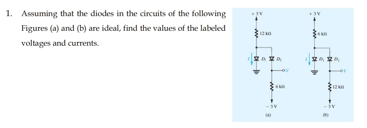 Solved 3V + 3V 1. Assuming that the diodes in the circuits | Chegg.com
