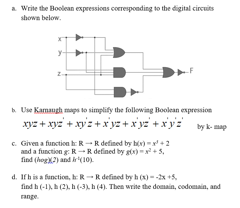 Solved a. Write the Boolean expressions corresponding to the | Chegg.com