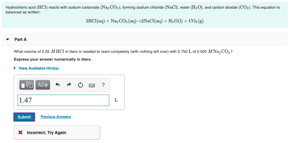 Solved Hydrochloric acid (HCl) reacts with sodium carbonate | Chegg.com