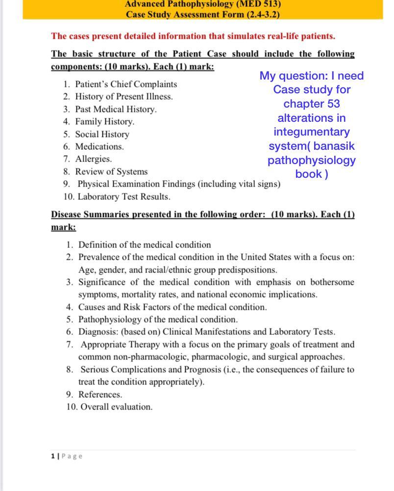 Advanced Pathophysiology (MED 513) Case Study | Chegg.com