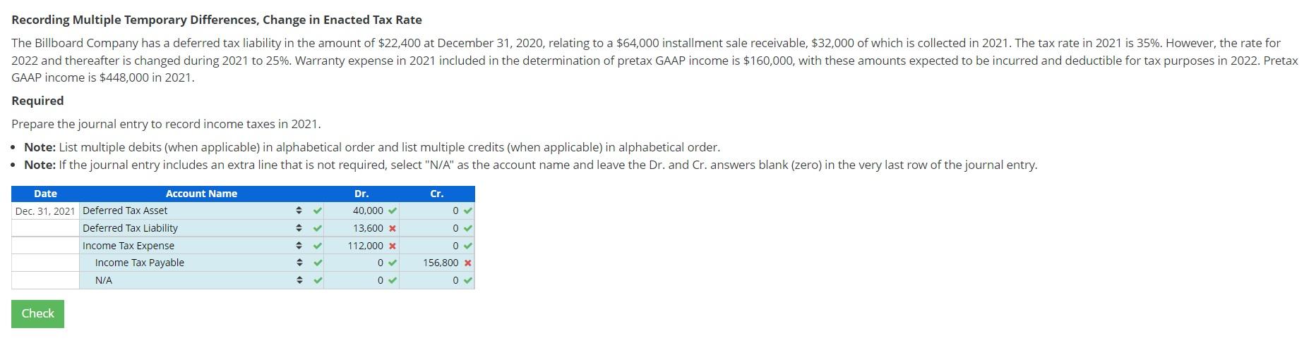 Solved Recording Multiple Temporary Differences, Change in | Chegg.com
