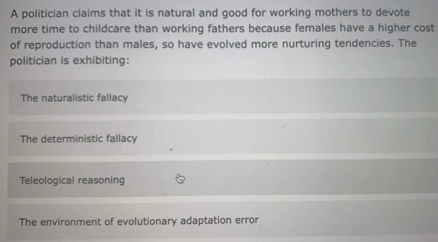 Solved A politician claims that it is natural and good for | Chegg.com