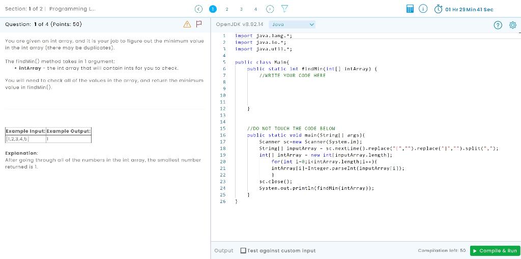 Solved Section: 1 of 2 Programming Li.. (C) 01Hr29 min41sec | Chegg.com
