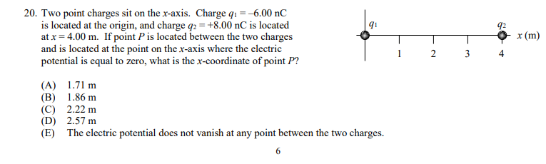 Solved 20. Two point charges sit on the x-axis. Charge qi = | Chegg.com