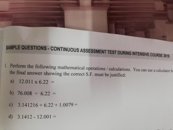 Solved SAMPLE QUESTIONS CONTINUOUS ASSESSMENT TEST DURING | Chegg.com