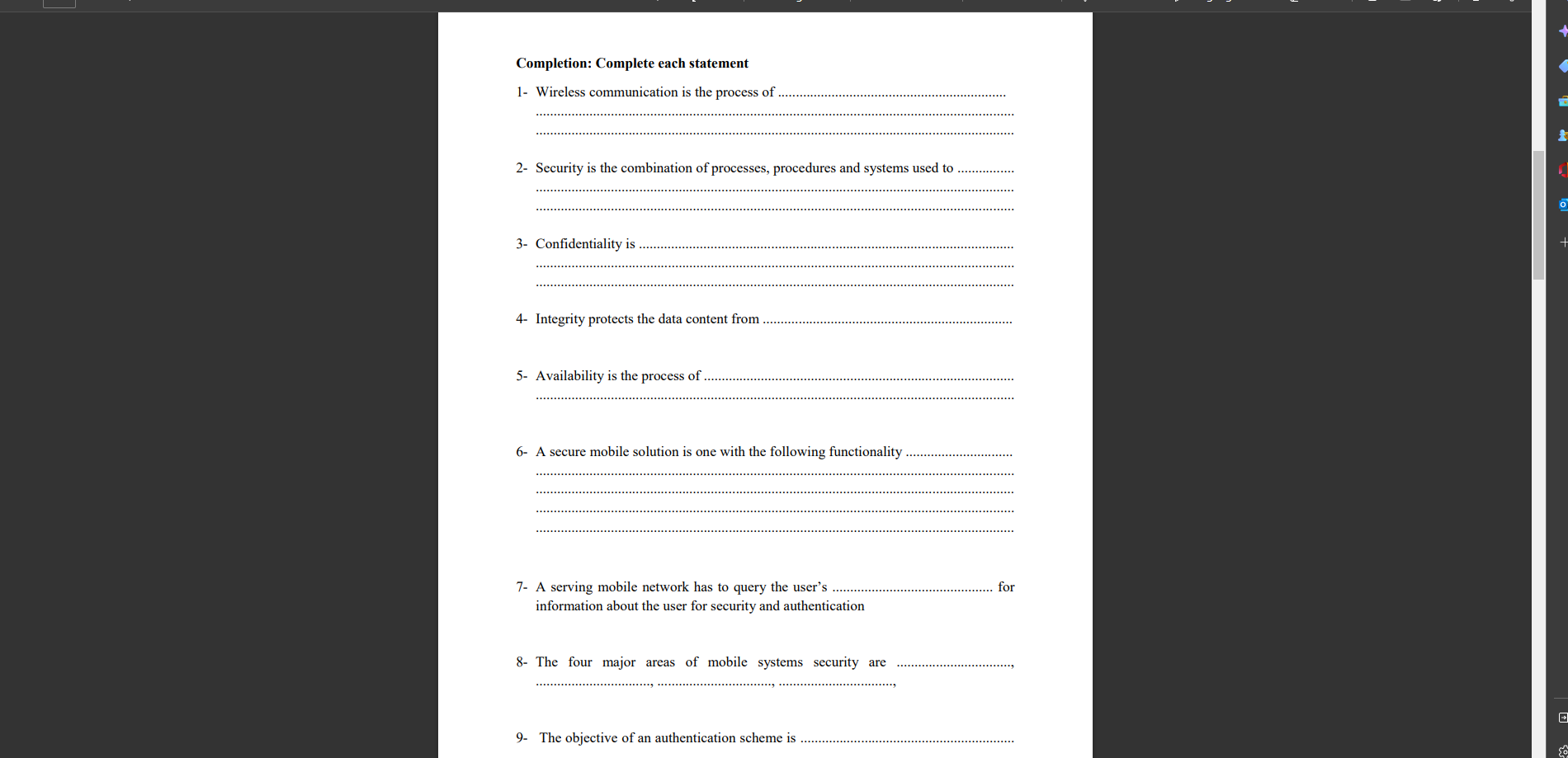 Solved Completion: Complete each statement 1- Wireless | Chegg.com