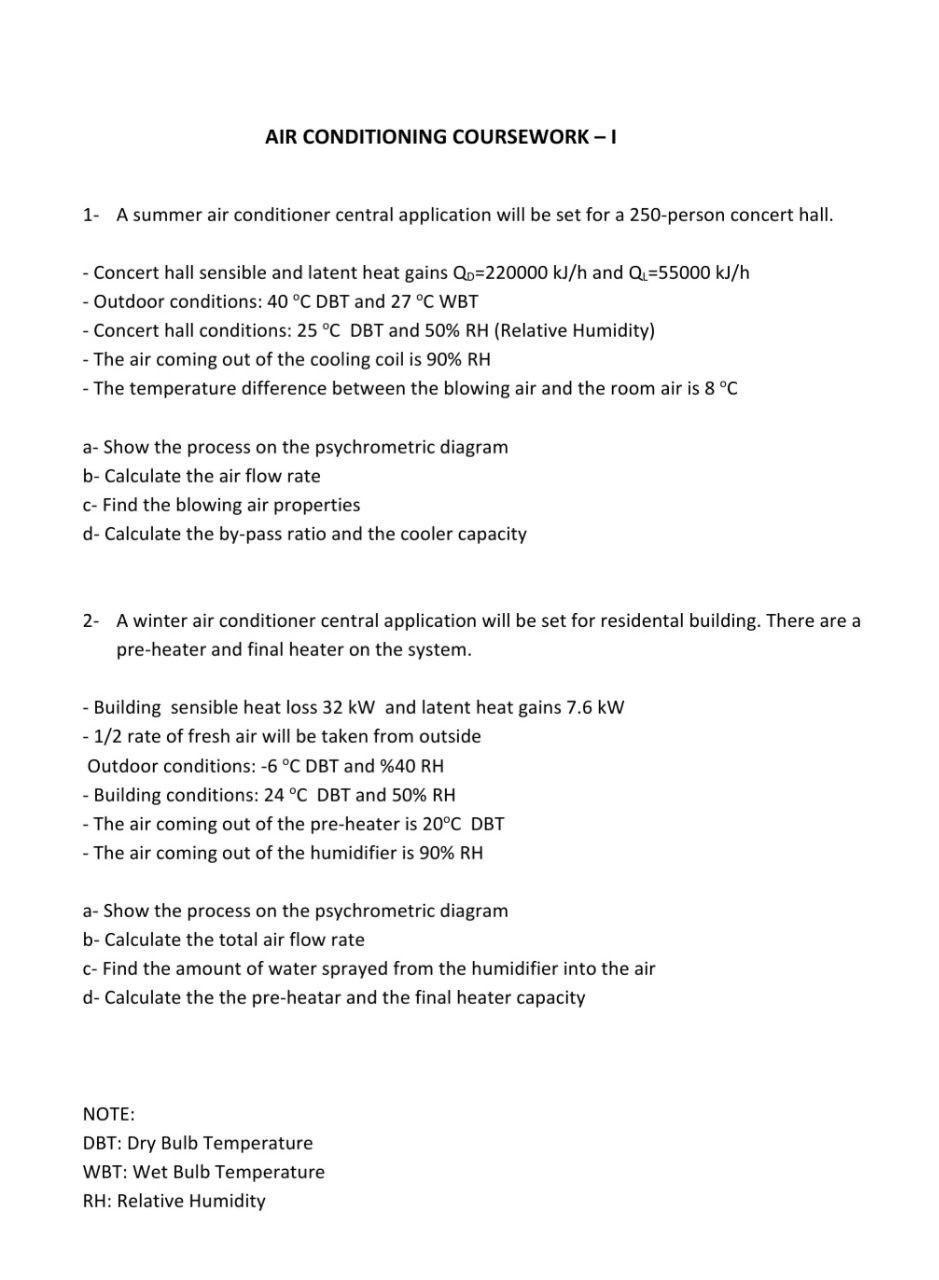 Solved AIR CONDITIONING COURSEWORK-I 1- A summer air | Chegg.com
