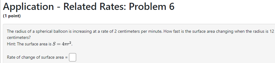 Solved Application - Related Rates: Problem 7 (1 point) A | Chegg.com