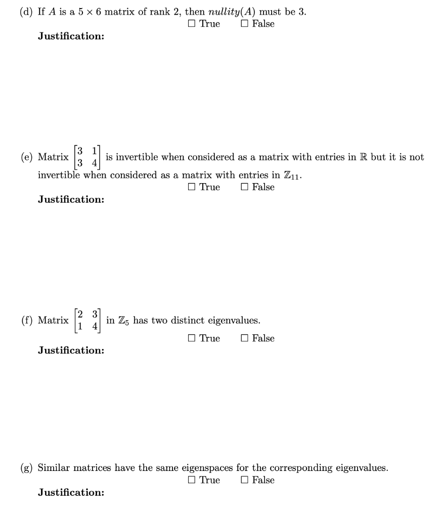 Solved True or False? Justify your answer. Answers without | Chegg.com