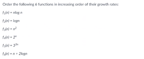 Solved Order the following 6 functions in increasing order | Chegg.com