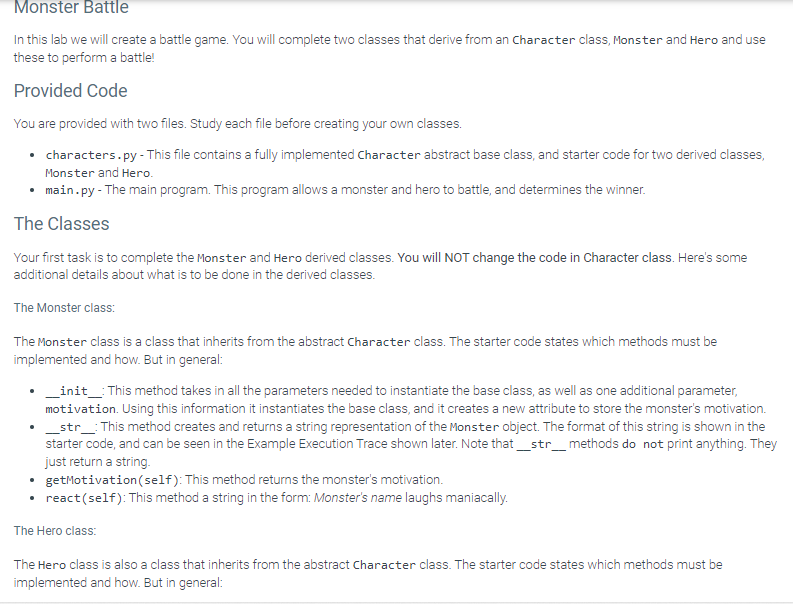 Solved Monster Battle In this lab we will create a battle | Chegg.com