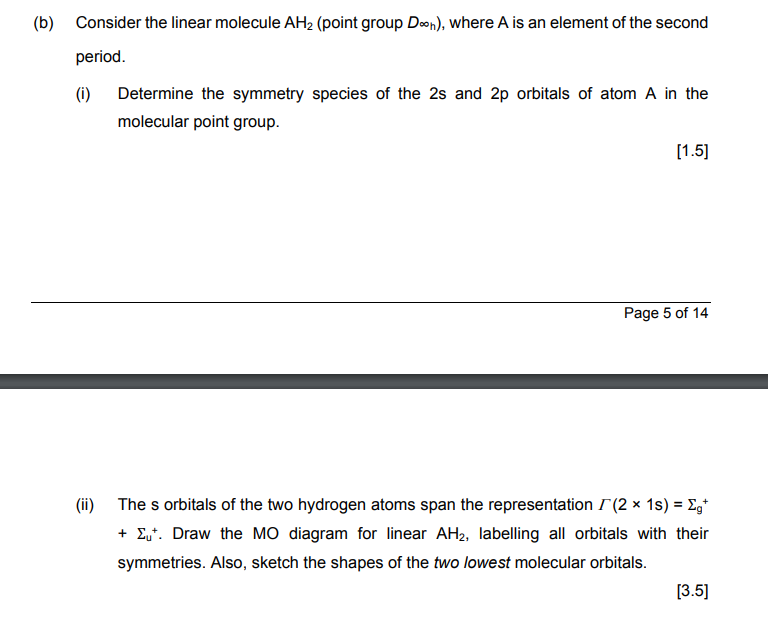 (b) Consider the linear molecule AH2 (point group D∞h | Chegg.com