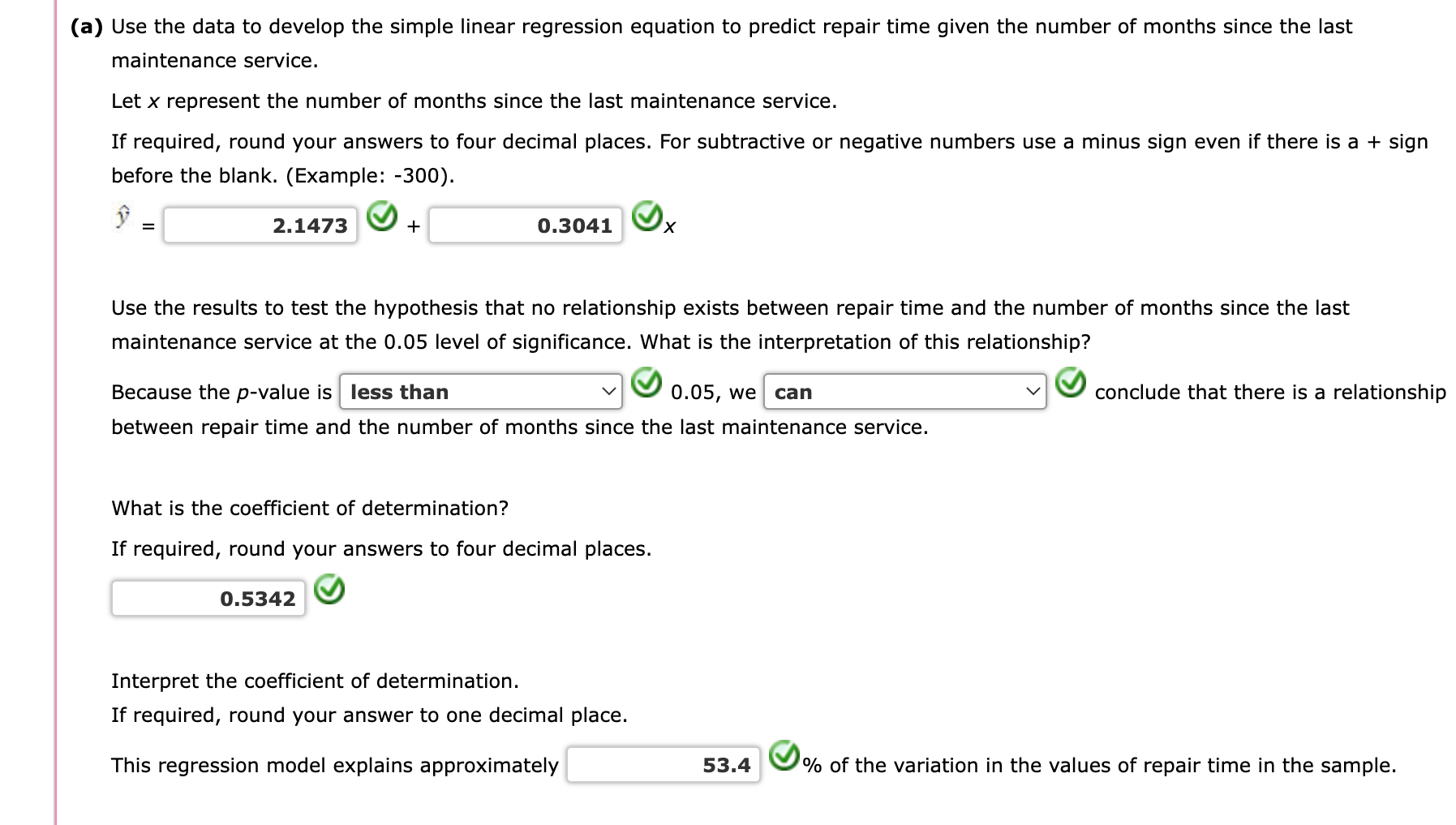 Solved A Use The Data To Develop The Simple Linear 