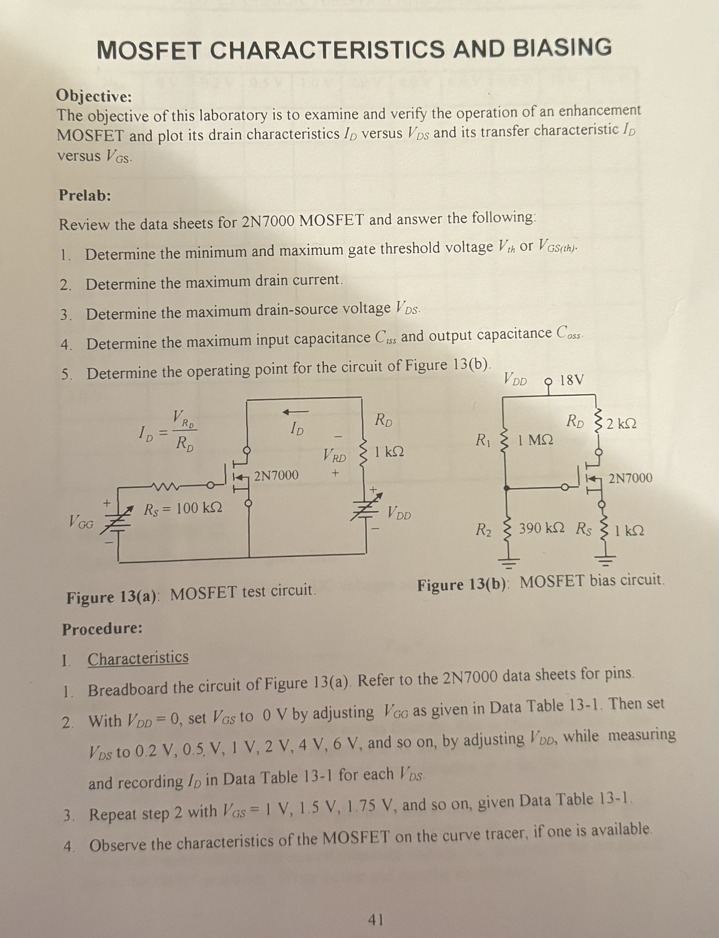 Solved MOSFET CHARACTERISTICS AND BIASING Objective: The | Chegg.com