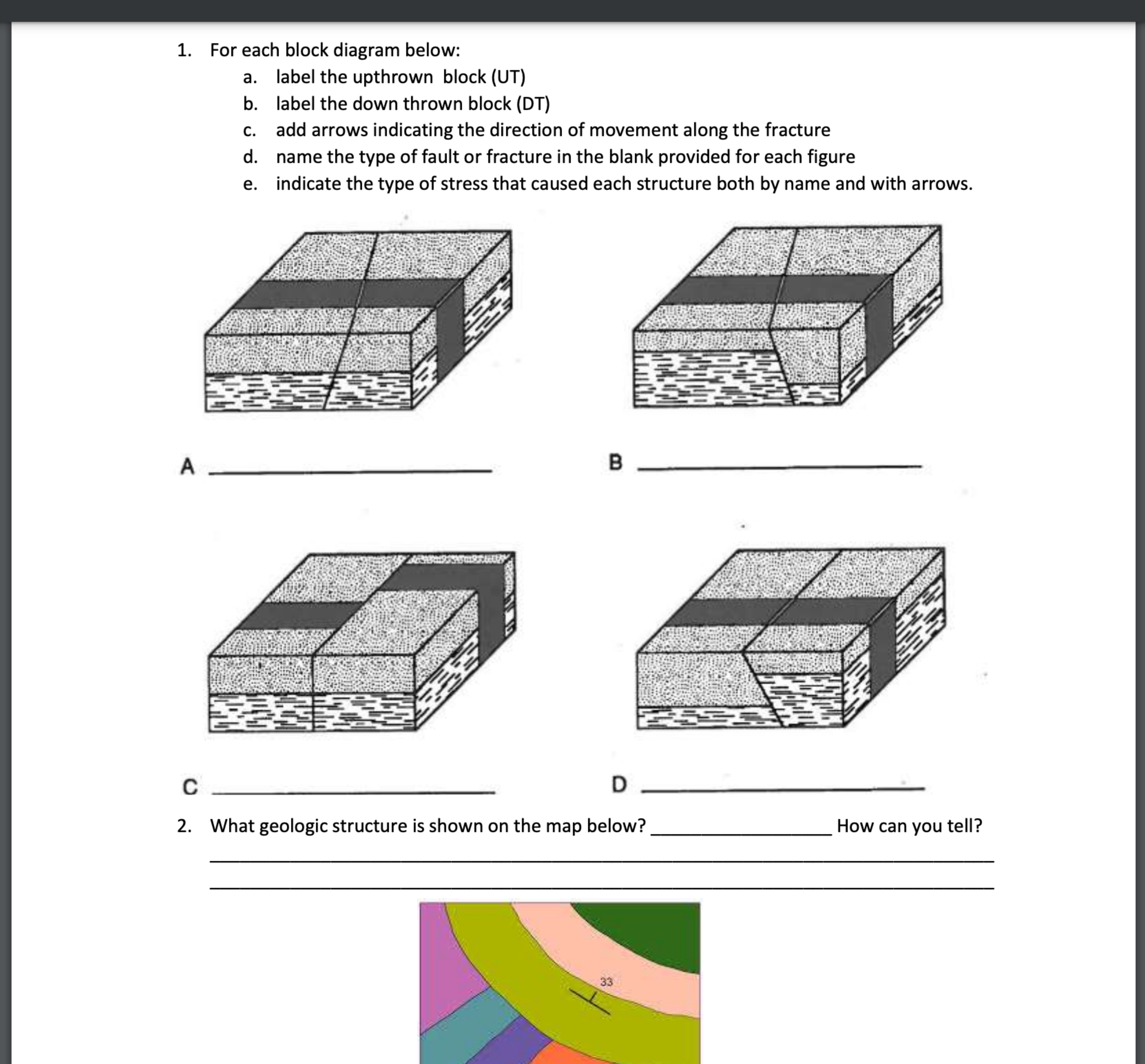 Solved For each block diagram below:a. ﻿label the upthrown | Chegg.com