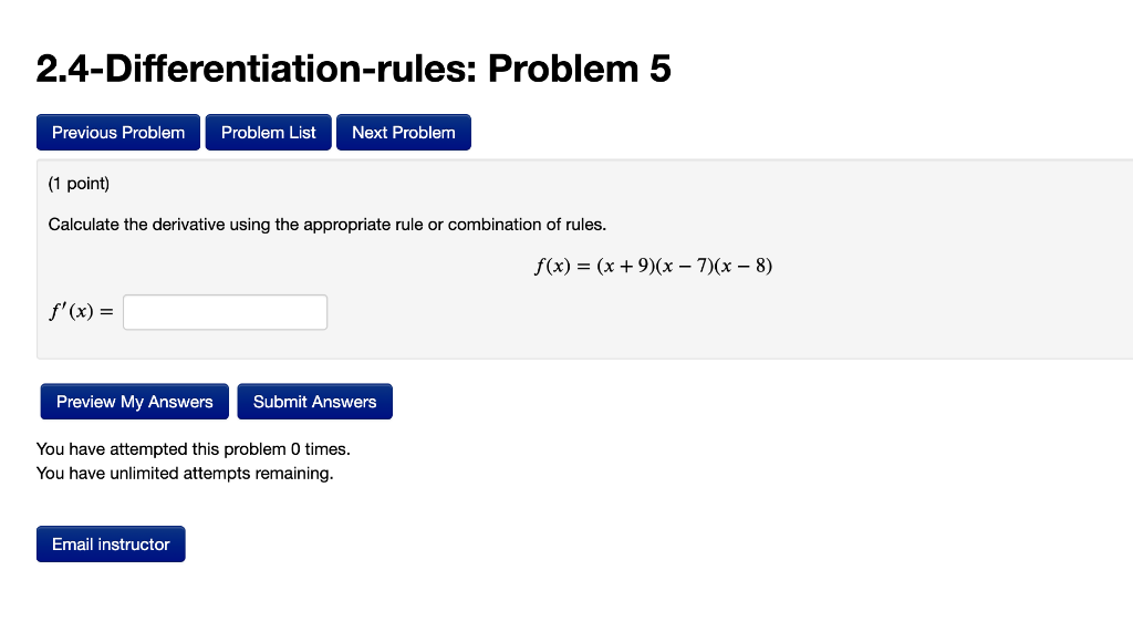 Solved 2.4-Differentiation-rules: Problem 5 (1 point) | Chegg.com