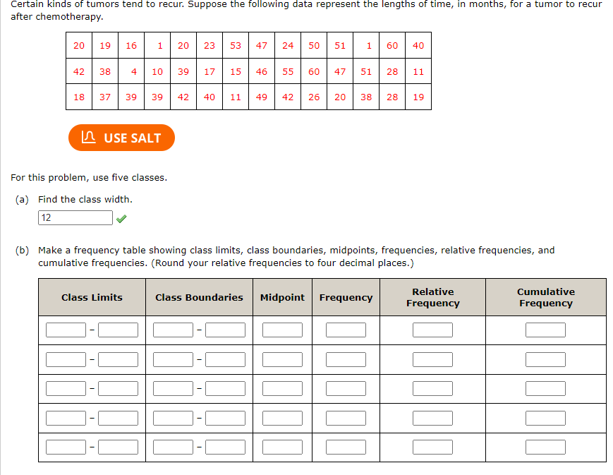 Solved b) Make a frequency table showing class limits, class | Chegg.com
