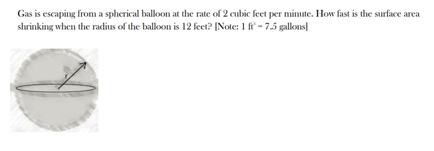 Solved Gas is escaping from a spherical balloon at the rate | Chegg.com
