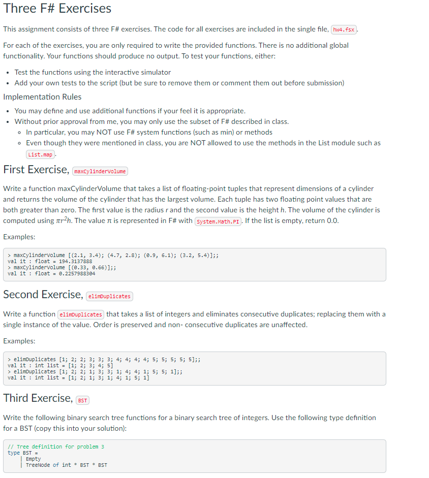 Solved Three F# Exercises This assignment consists of three | Chegg.com