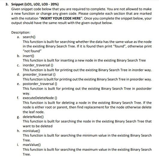Solved 3. Snippet (L01, LO2, LO3 - 20%) Given snippet code | Chegg.com