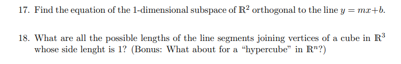 Solved 17. Find the equation of the 1-dimensional subspace | Chegg.com