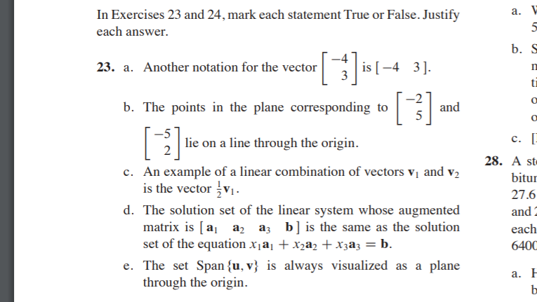 Solved a. V In Exercises 23 and 24, mark each statement True | Chegg.com