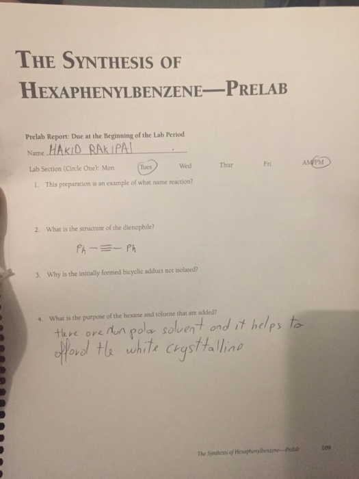 Solved THE SYNTHESIS oF HExAPHENYLBENZENE PRELAB Prelab | Chegg.com
