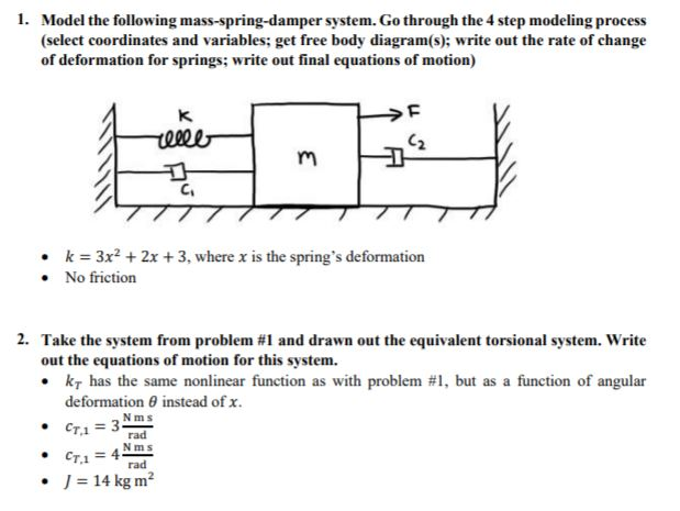 Solved 1. Model the following mass-spring-damper system. Go | Chegg.com