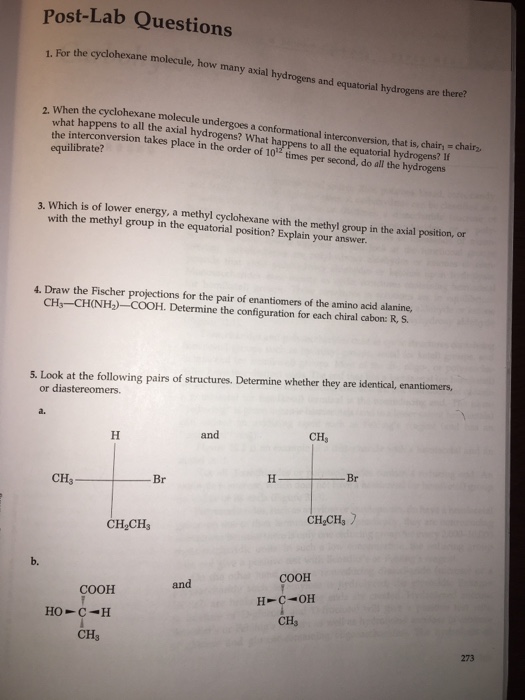Solved Post-Lab Questions 1. For the cyclohexane molecule e, | Chegg.com