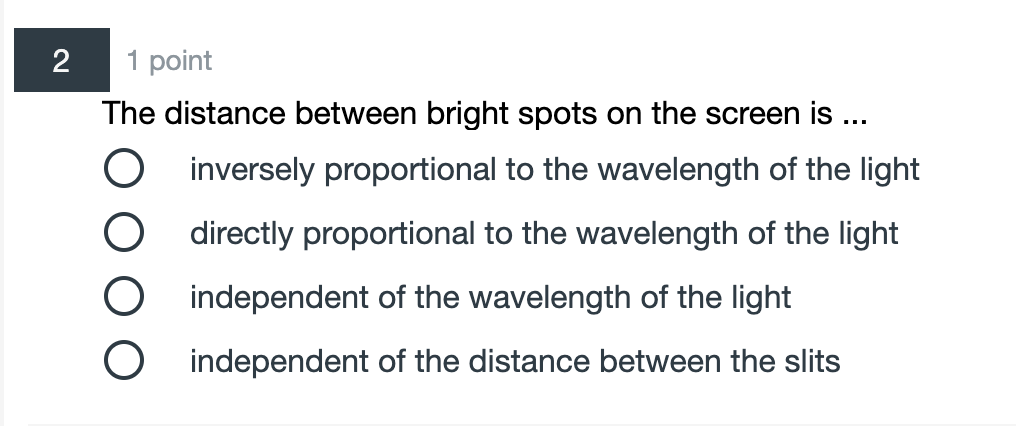 Solved 1 point The distance between bright spots on the | Chegg.com