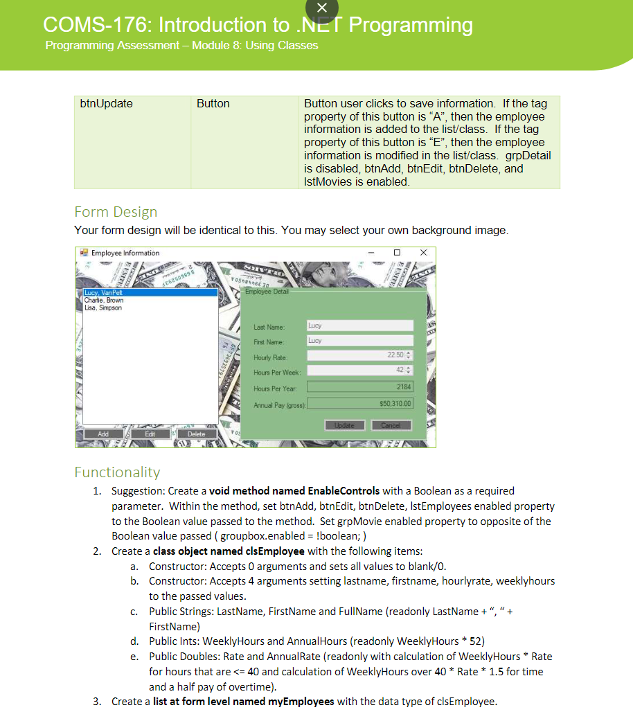 Solved Programming Assessment - Module 8: Using Classes | Chegg.com