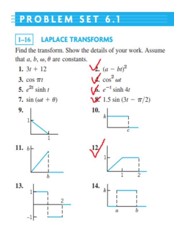 Solved PROBLEM SET 6.1 1-16 LAPLACE TRANSFORMS Find the | Chegg.com