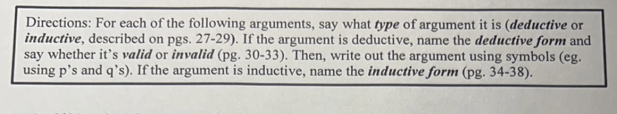 Directions: For each of the following arguments, say | Chegg.com