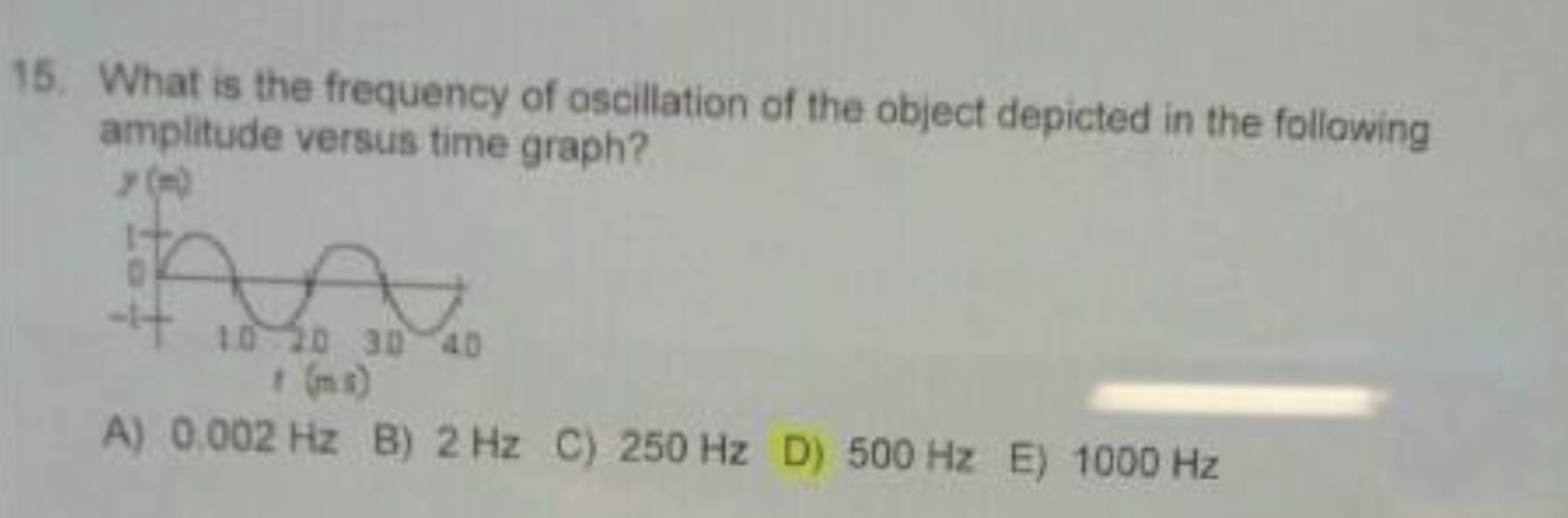 Solved 5. What is the frequency of oscillation of the object | Chegg.com