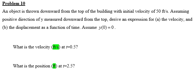 Solved Problem 10 An object is thrown downward from the top | Chegg.com
