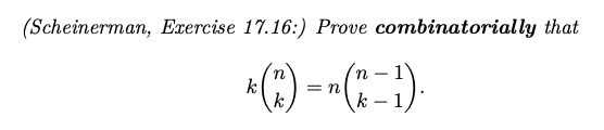 Solved (Scheinerman, Exercise 17.16:) Prove combinatorially | Chegg.com