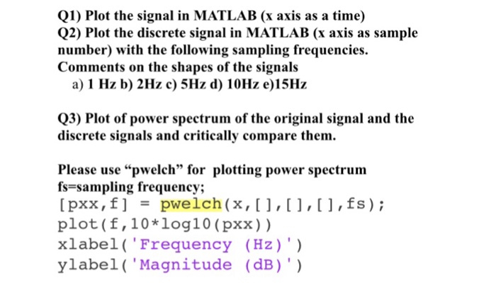 Solved Matlab please help! Let x(t) be the sum of sinusoidal | Chegg.com