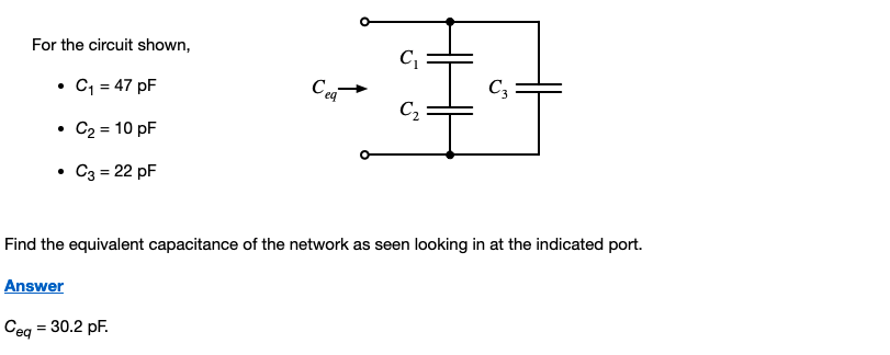 Solved For the circuit shown, C • C1 = 47 pF Cea → с. C C2 = | Chegg.com