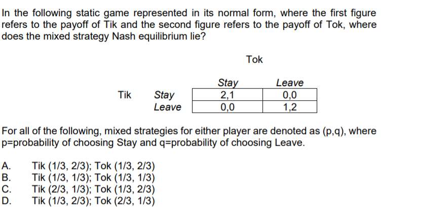 Solved In the following static game represented in its | Chegg.com