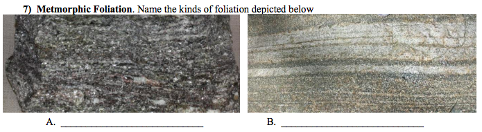 Solved 7) Metmorphic Foliation. Name the kinds of foliation | Chegg.com