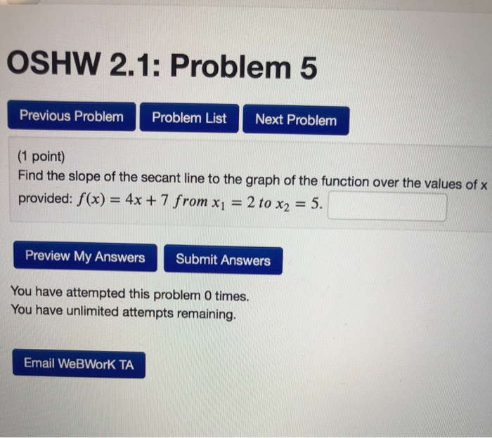 Solved OSHW 2.1: Problem 5 Next Problem Previous Problem | Chegg.com