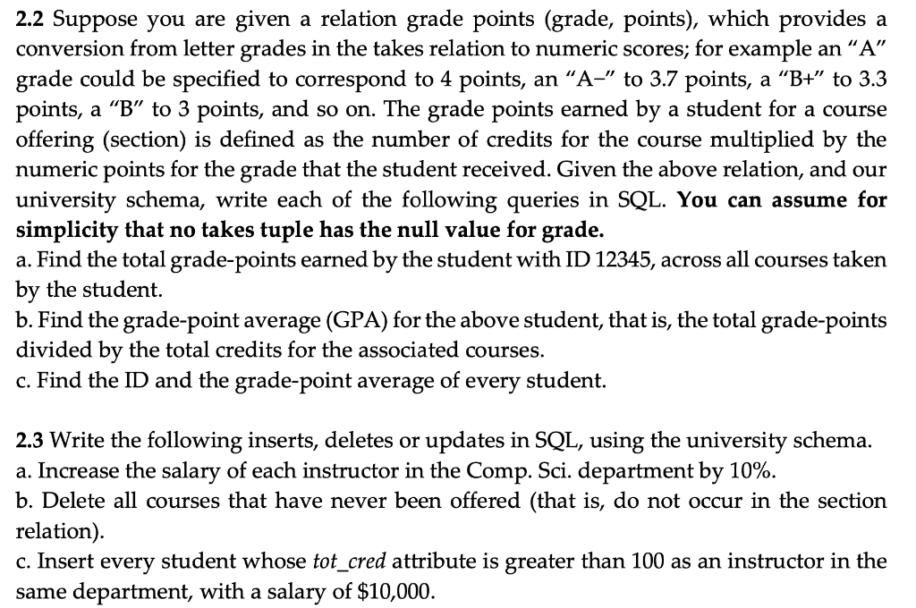 Solved Problem 2. Answer 2.1-2.3 using university schema | Chegg.com