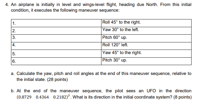 Solved 4. An airplane is initially in level and wings-level | Chegg.com