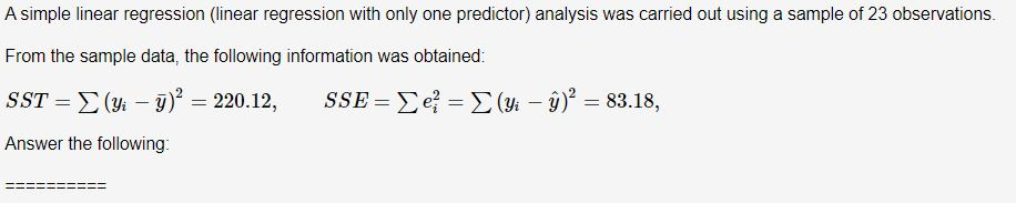 Solved A simple linear regression (linear regression with | Chegg.com