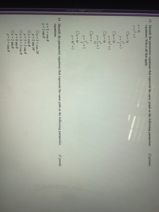 Solved Identify the parametric equations that represent the | Chegg.com