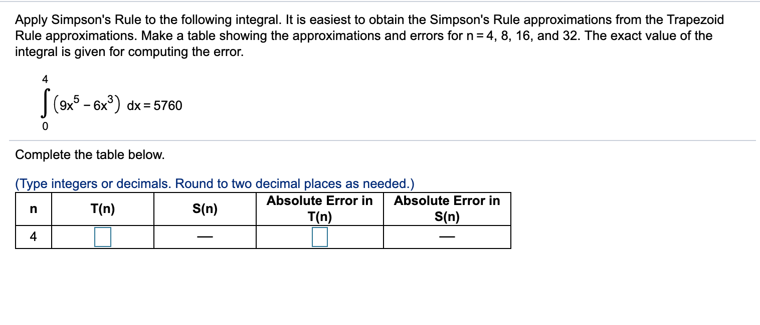 Solved Apply Simpson's Rule to the following integral. It is | Chegg.com