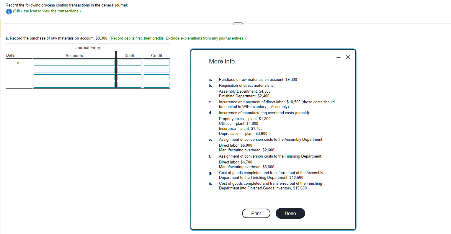 Solved Record the following process costing transactions in | Chegg.com