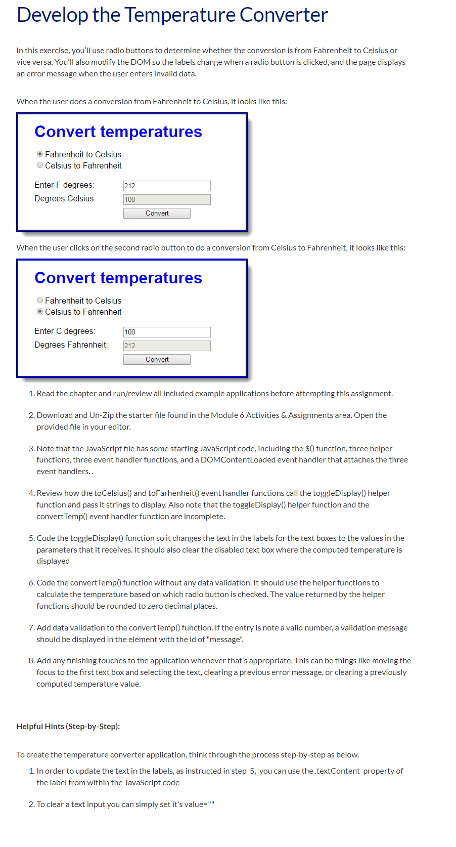 Solved Develop the Temperature Converter In this exercise, | Chegg.com
