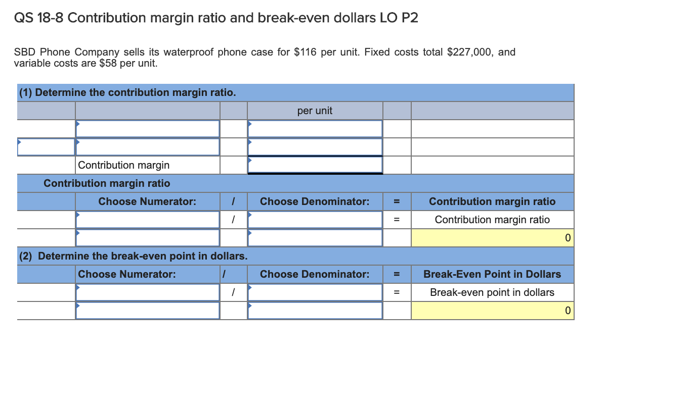 Solved QS 18-8 Contribution margin ratio and break-even | Chegg.com