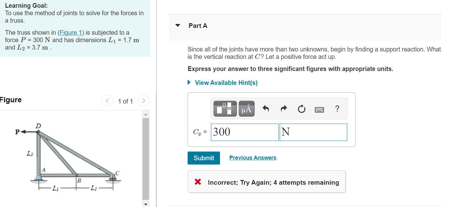 Solved Learning Goal: To use the method of joints to solve | Chegg.com